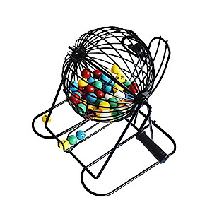Yuanhe Deluxe Bingo Game Set - Metal Round Cage, 75 Colored Bingo Balls, 50 Bingo Cards, 300 Mixed Chips and Master Board for Large Groups, Parties
