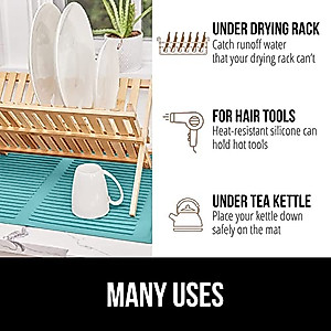 Gorilla Grip Silicone Oven Mitts Set and Silicone Dish Drying Mat, Both in Turquoise Color, Oven Mitts are Heat Resistant, Drying Mat is Size 16x12, 2 Item Bundle