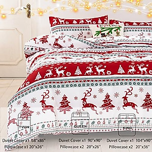Luxudecor Christmas Duvet Cover Set Queen Size Deer Snowflake Christmas Tree Duvet Cover Soft Microfiber Bedding Set with Pillowcase for Christmas New Year (3pcs, 90"x90")