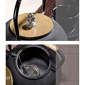 tetsubin Cast iron tea kettle japanese workshop teapot hobnail pattern with Stainless Steel Infuser【20 oz black】