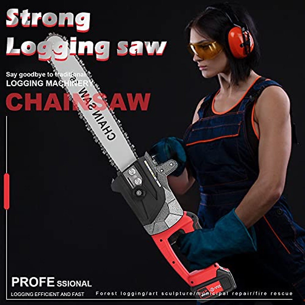 Electric Cordless Chainsaw, 42V 16-Inch Chain Saw Cutting Tools w/ 2 Batteries for Trees Wood Farm Garden Ranch Forest Cutting (Battery & Charger Included)
