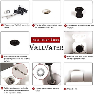 VALLVATER 6 Pack Toilet Seat Hinges Screws Top Mount Nuts Screws Toilet Seat Fixings Expanding Rubber Toilet Seat Bolts Kit Compatible Black