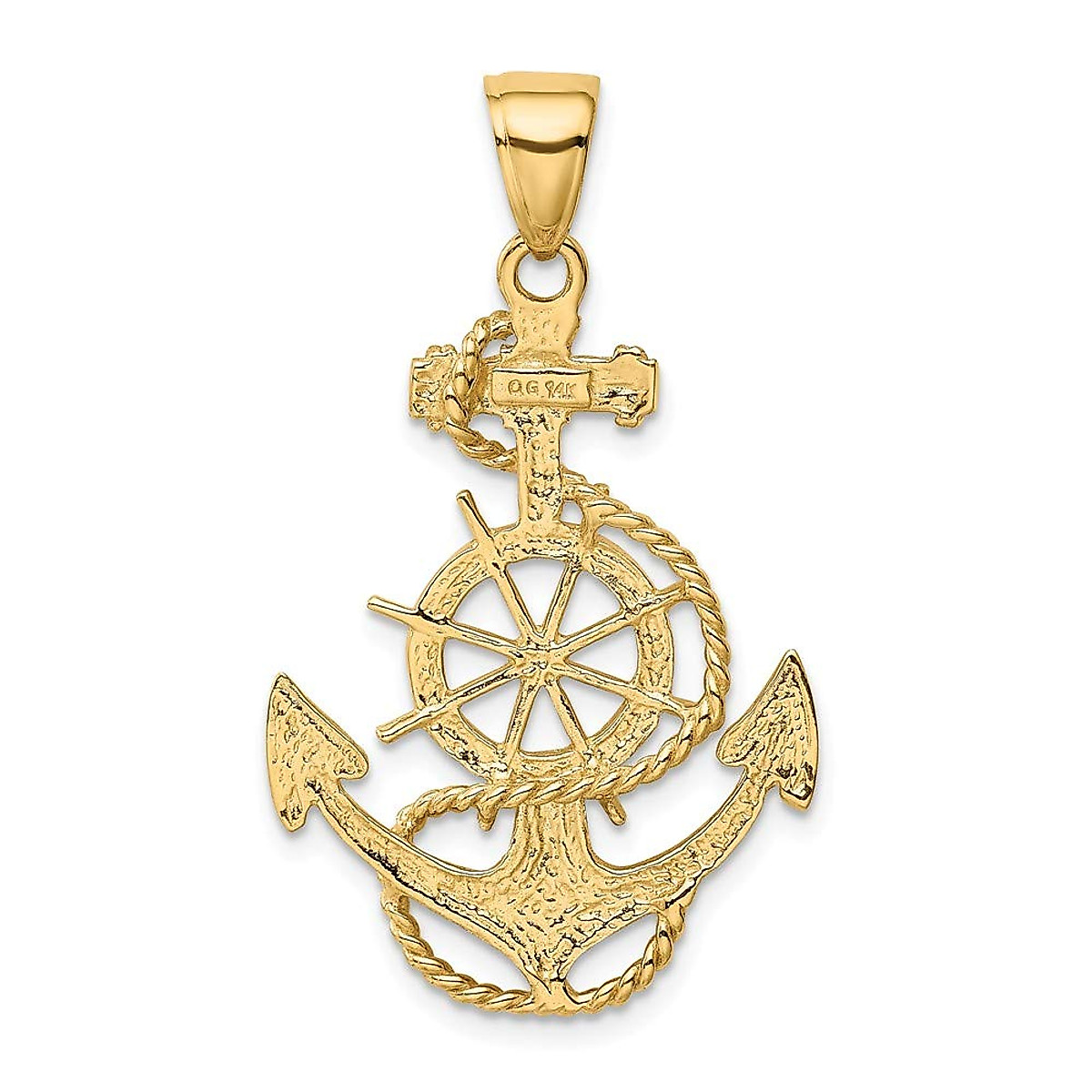 Solid 10k Yellow Gold Large Anchor Wheel Pendant Charm