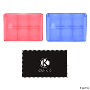 CamKix 2x Game Cases Compatible with Nintendo 3DS - Fits up to 44 Games, 4 SD Cards, 4 Micro SD/TF Cards and 4 Stylus Pens - Protective Storage System - Game Card Organizer - Red and Blue