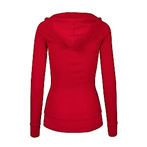 TL Women's Solid Warm Thin Thermal Knitted Casual Zip-Up Hoodie Jacket RED,Medium