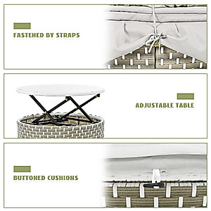 Merax Patio Conversation Set, 5-Piece Outdoor Furniture Round Sectional Sofa Set Rattan Daybed Two-Tone Weave Sunbed with Retractable Canopy, Gray