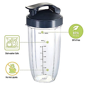 Blender Cups for Nutribullet Blender, 32OZ Cup with Flip Top To Go Lid Compatible with Nutribullet 600W 900W Blenders, Blender Replacement Parts 2 Pcs