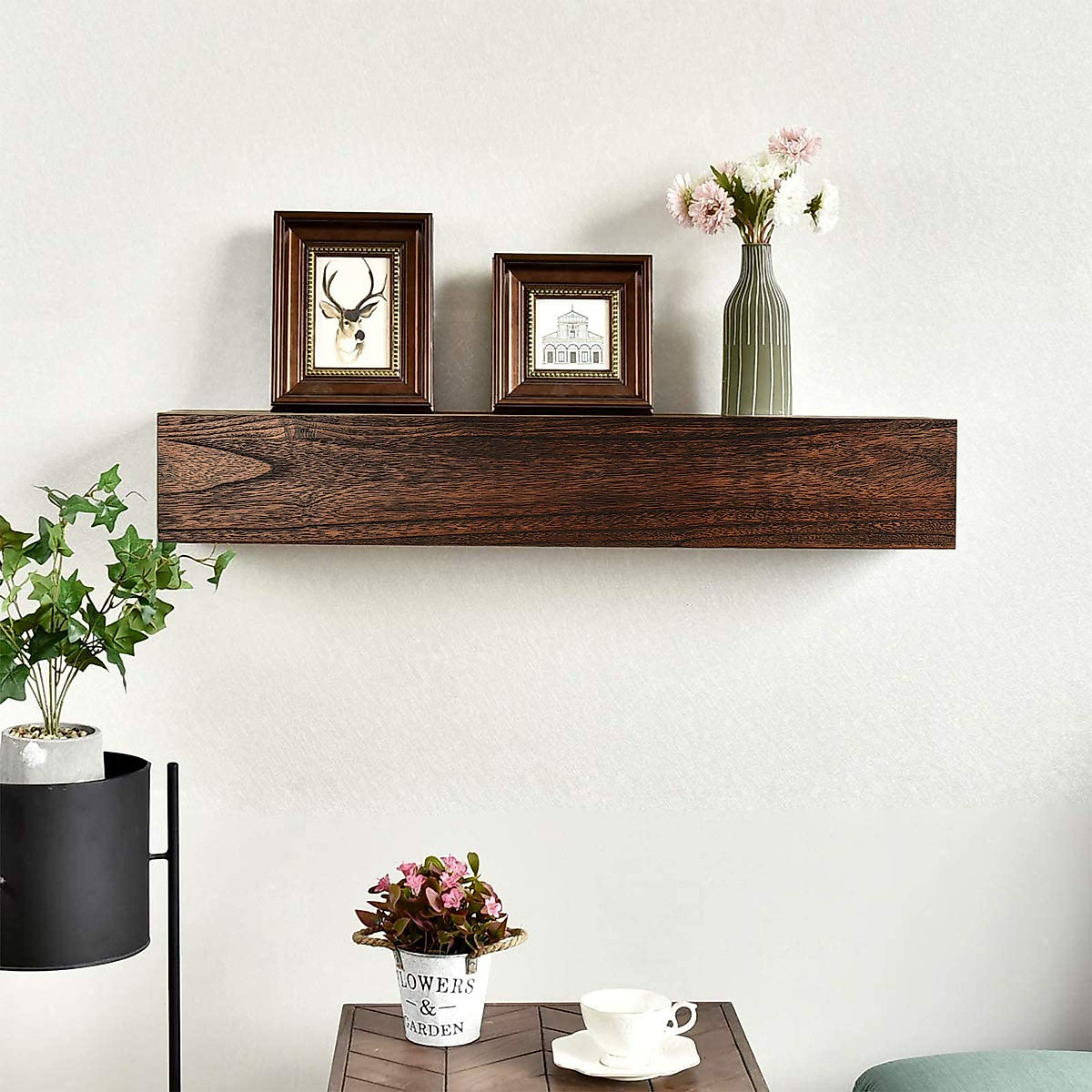 WELLAND 36 Inches Rustic Floating Shelf for Living Room, Bathroom, Bedroom & Kitchen, Solid Wood Wall Shelf (36"x6"Dx6 H)