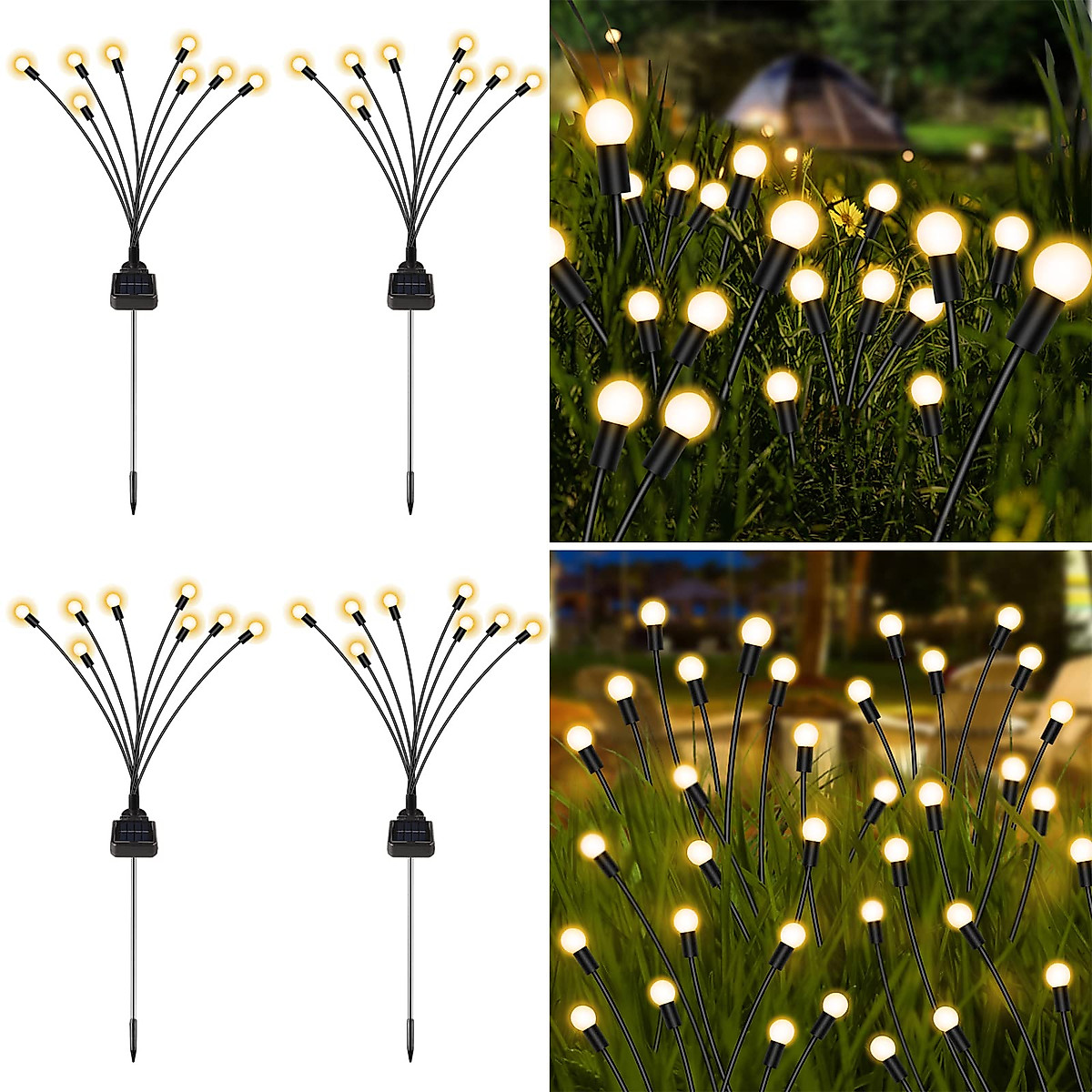 YOEEN 4 Pack Solar Garden Lights, New Upgraded 8 LED Firefly Waterproof Solar Powered High Flexibility Swaying Outdoor Lights for Pathway Yard Walkway Patio Decoration, Warm White