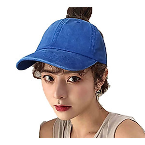 Distressed-Washed Ponycap Messy High Bun Ponytail Adjustable Cotton Baseball Cap Hat Half-Empty Top Sunshade Baseball Cap