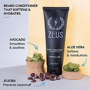 ZEUS Beard Wash & Beard Conditioner Set with Green Tea for Men, Soften, Hydrates & Moisturizes - MADE IN USA (Sandalwood)