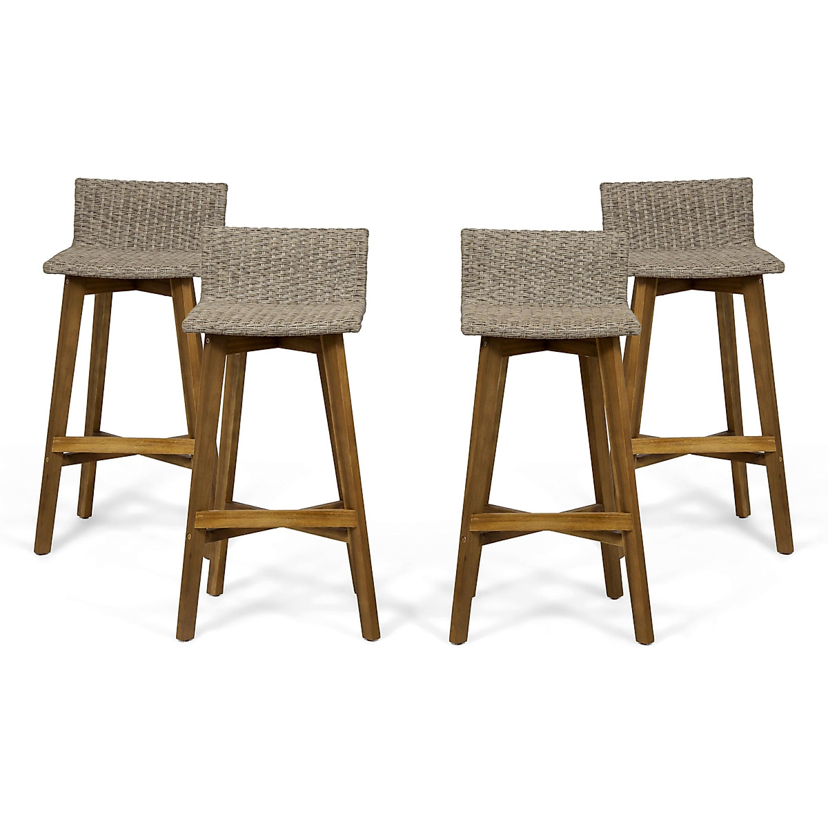Christopher Knight Home La Brea Outdoor Acacia Wood and Wicker Barstools (Set of 4), Light Brown and Teak