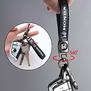 Dialeesi Genuine Leather Car Keychain Compatible with Honda Accord Civic Fit CRV Pilot EX CR-V EX-L Touring Pilot Car Key Chain for Men and women Family Present Key Ring