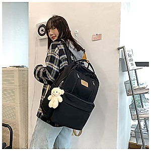 JHTPSLR Preppy Backpack with Plushies Cute Vintage Backpack for School Girls Light Academia Bookbags Preppy Aesthetic Backpack (Black)