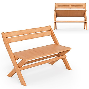 Giantex Wood Outdoor Bench Folding - 2-Person Patio Garden Bench with Solid Teak Wood Structure, Natural Appearance, Foldable Park Bench for Patio, Porch, Backyard, Poolside, Outside Bench Seat