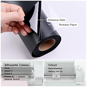 YRYM HT Black Permanent Adhesive Vinyl Roll - 12" x 50 FT for Signs, Scrapbooking, Adhesive Vinyl Sheets for Cricut, Silhouette and Cameo Cutters
