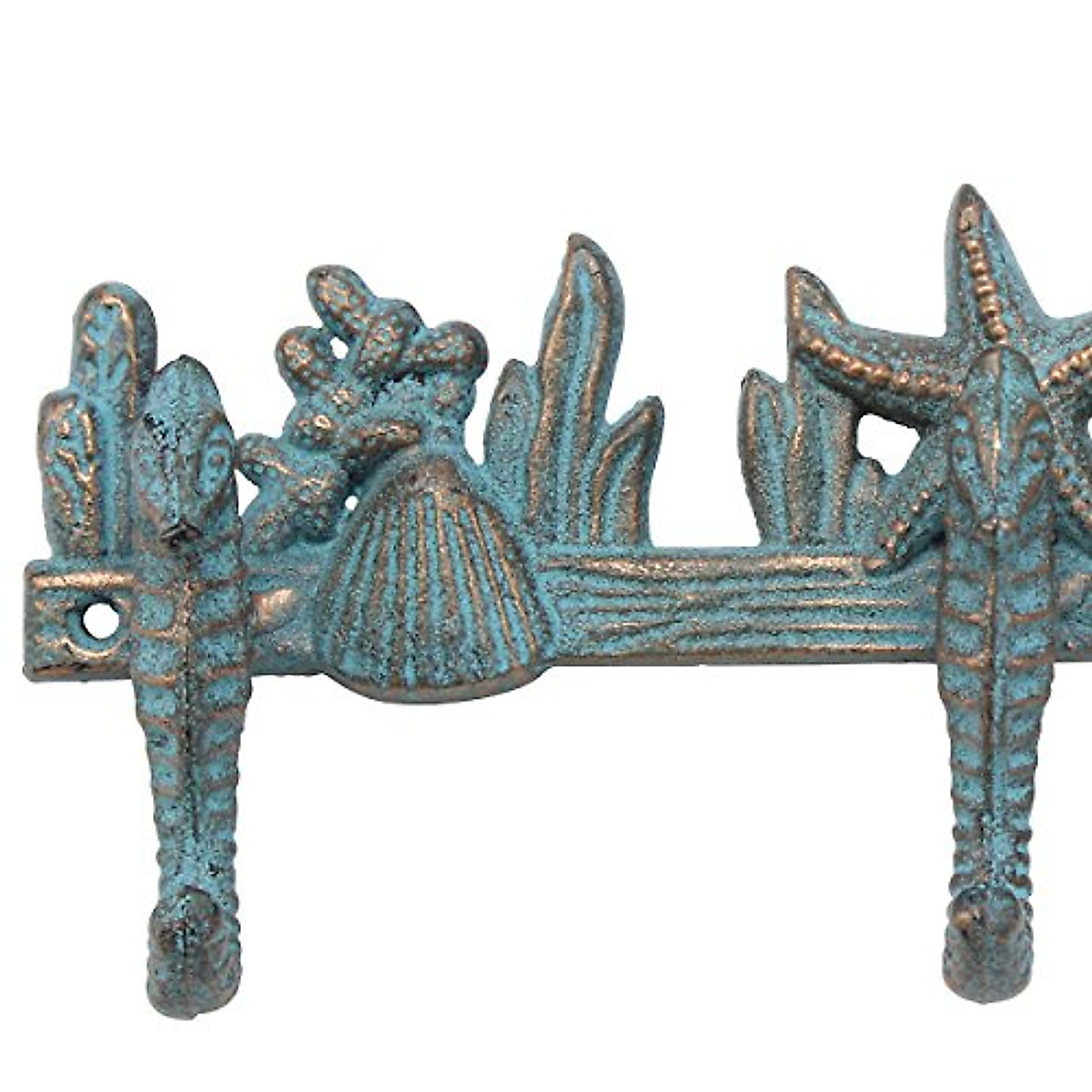 Stonebriar Decorative Cast Iron Seahorse Wall Hook Row, 11.2”, Turquoise