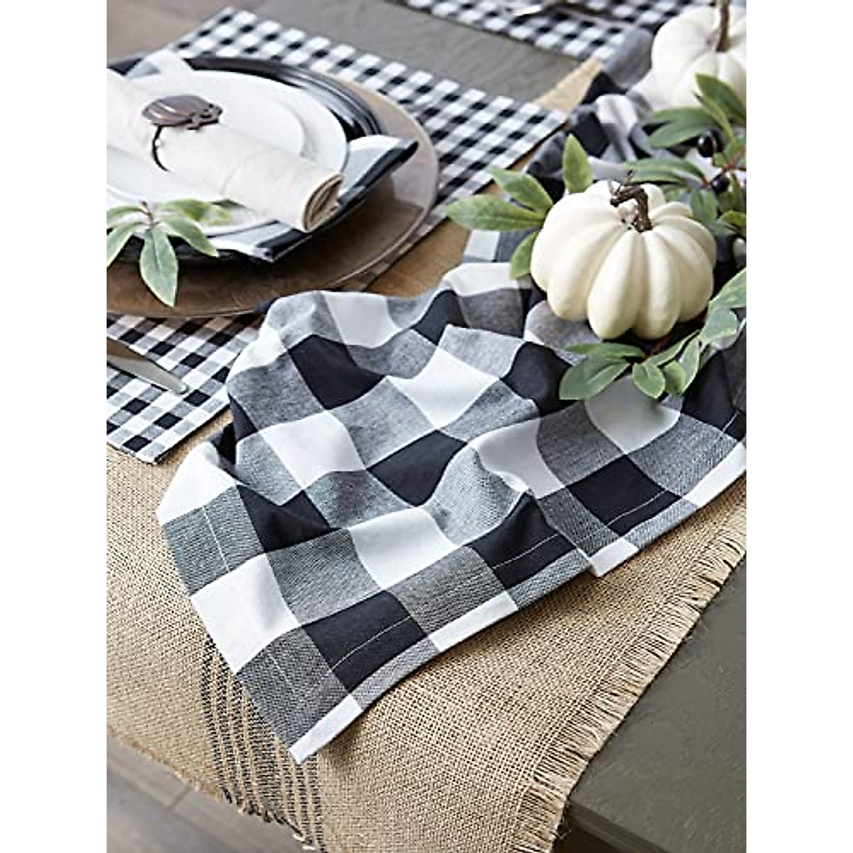 DII Buffalo Check Collection, Classic Farmhouse Table Runner, 14x72, Black & White