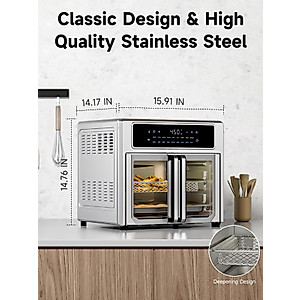 Kitchen Elite Air Fryer French Door Oven,26.4 Qt Easy Cleanup & Use Large Countertop Toaster Oven Combo,18 Presets & 1 Preheat & 1 Light,Multi-Layer Cooking,4 Accessories,Stainless Steel