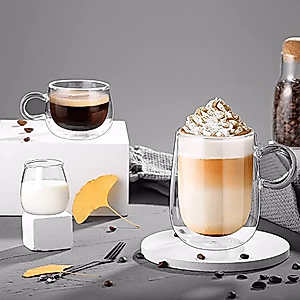 glastal [German Quality 4 Oz Insulated Double Wall Glass Espresso Cups, Nespresso Espresso Coffee Cups, Double Espresso Cups, Demitasse Cups, Espresso Mug, Tazas De Cafe Expreso 2 Pack