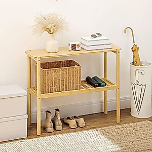 HOMCOM Bamboo Shelf, 2-Tier Multifunctional Storage Shelf, Plant Flower Stand for The Bathroom, Kitchen, and Living Room Storage, Natural