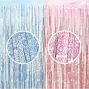 Gender Reveal Kit, Gender Reveal Party Supplies, Gender Reveal Decorations, Blue and Pink Balloons Arch & Garland Kit, Metallic Fringe Curtains Party Decorations, Boy or Girl Gender Reveal Ideas