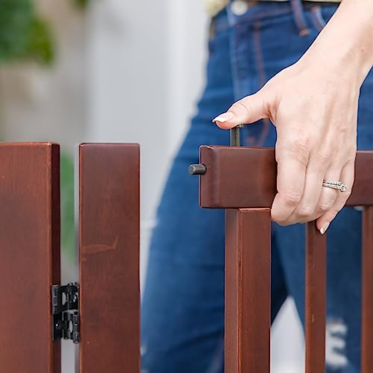 Primetime Petz 360 Configurable Dog Gate with Door – Indoor Freestanding Walk Through Wood Pet Gate,Walnut