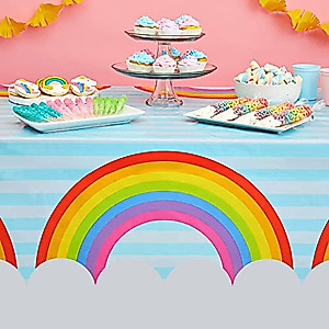 Juvale 3 Pack Rainbow Tablecloths for Party Supplies, Pastel Table Covers for Cloud Birthday Decorations for Girls (54 x 108 in)