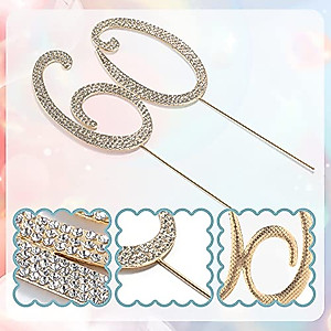 60 Cake Topper Glitter Rhinestone Cake Toppers Gold Cake Decor for 60th Birthday or Anniversary Party