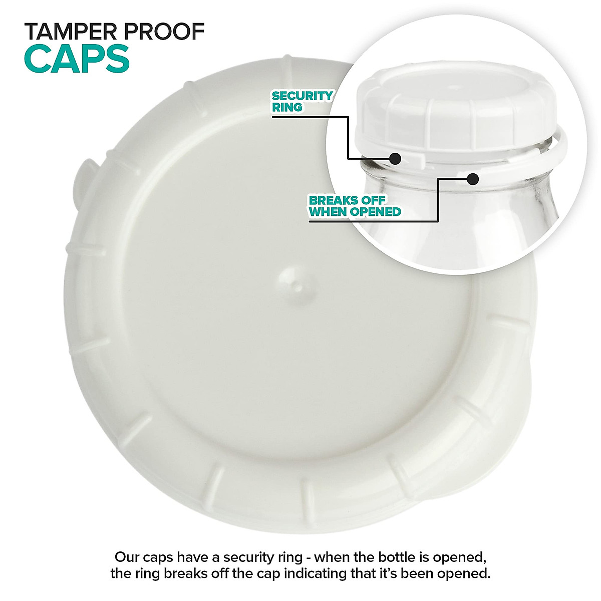 Replacement Snap-On Caps for Stock Your Home Milk Bottles (24 Pack), 48mm Snap-On Caps for Glass Milk Bottles, Tamper Resistant Lids, Plastic Leak Proof Lid, Crack Resistant Bottle Cap Refills, White