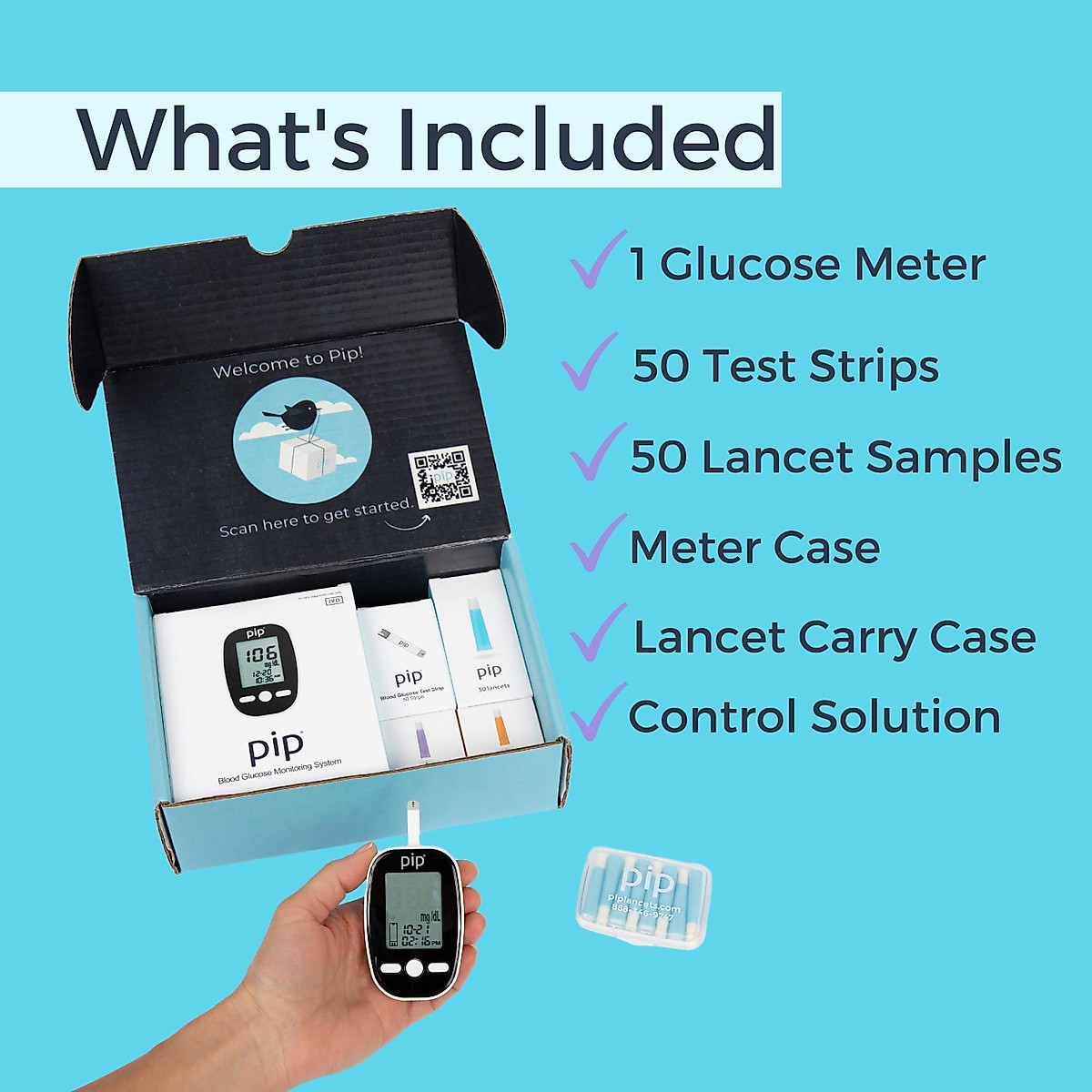 Pip Complete Kit | 1 Meter, 50 Test Strips, 50 Lancets