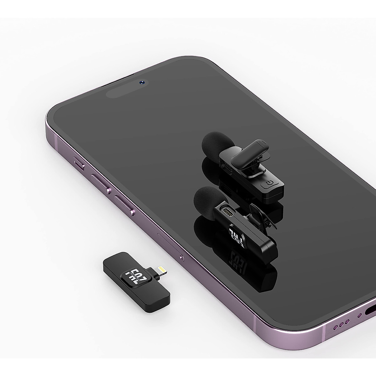 FAZFACTORY Wireless Lavalier Mini Microphone for iPhone - 2 Wireless Microphones - Clip On Plug and Play - Auto Sync - No App Required - Premium Noise Cancelling - Crisp and Sharp Recording