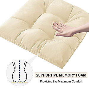 downluxe Outdoor Chair Cushions, Waterproof Tufted Overstuffed U-Shaped Memory Foam Seat Cushions for Patio Funiture, 19" x 19" x 5", Beige, 2 Pack