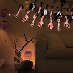 Outus 6 Sets Halloween Garland Banner, Include 48 Garland and 16 Fake Scary Broken Hands and Feet Hanging Decor, Halloween Party Decoration Scary Banner Supplies