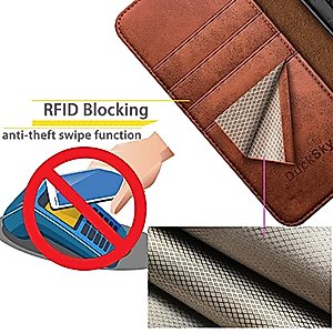 DuckSky for iPhone 13 6.1" Genuine Leather Wallet case 【RFID Blocking】【4 Credit Card Holder】【Real Leather】 Flip Folio Book Phone case Protective Cover Women Men for Apple 13 case Light Brown
