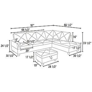 SOCOUCH Corduroy Fabric Sectional Corner Sofa, L-Shape Couch with Storage Ottoman, Living Room Furniture Sets Design for Large Space Dorm Apartment Office, Right Chaise, Brown