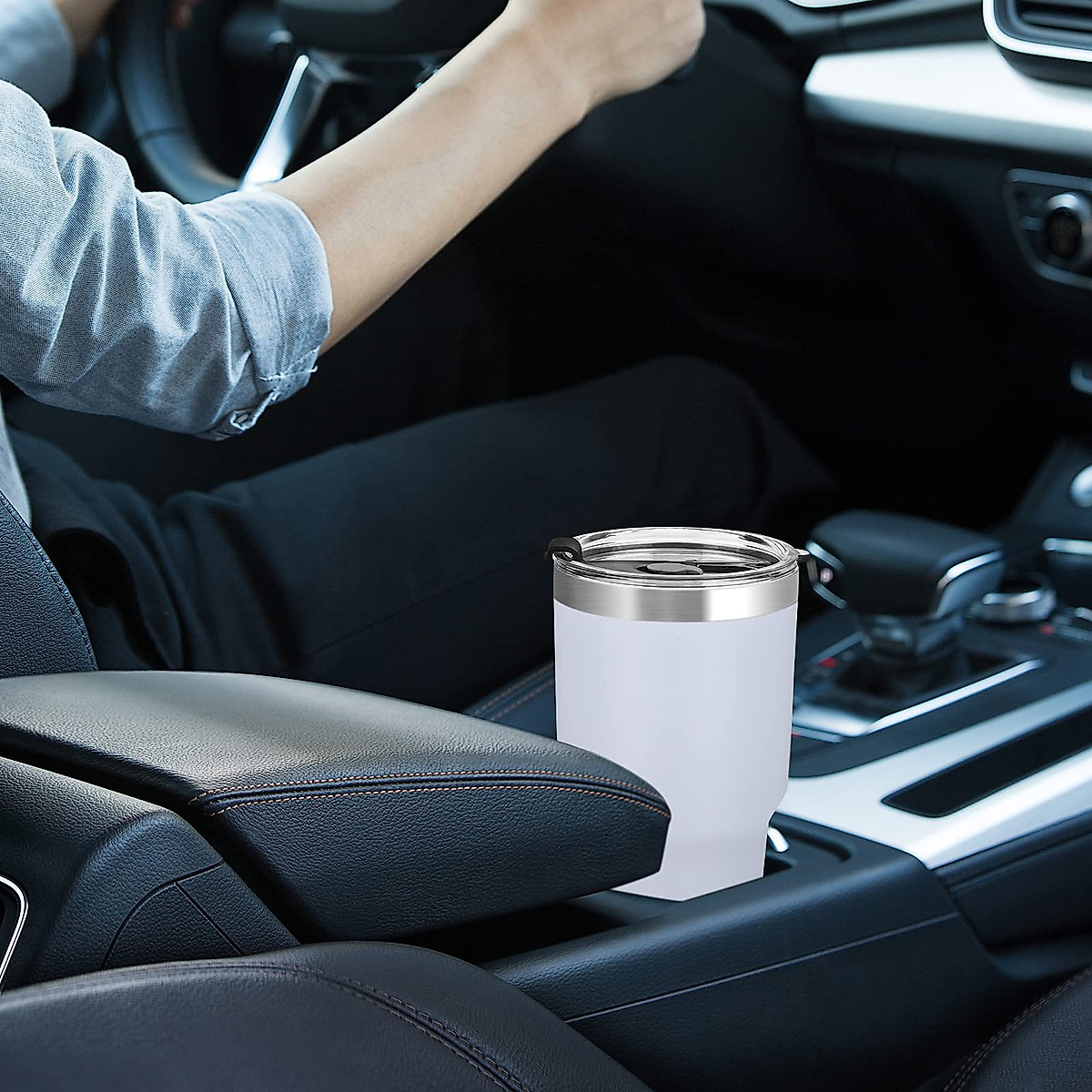 8 Pack Stainless Steel Tumblers, 30oz Insulated Tumblers, Double Wall Vacuum Tumbler Coffee Cup, Stainless Steel Travel Mug with Lid and Straw, Durable Powder Coated Insulated Coffee Cup, White