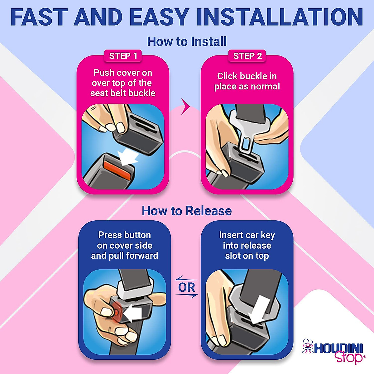 Houdini Click N Lock Car Seat Buckle Guard I Seatbelt locks for Kids and Adults with Special Needs I Child Seat Belt Buckle Cover that Prevents the accidental release of the seat belt buckle I NZ Made