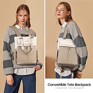 LOVEVOOK Backpack Purse for Women, Convertible Mini Backpacks Tote for Teen Girls, Small College Bookbag for Work, School, Travel, 2pcs set, Cream-Khaki