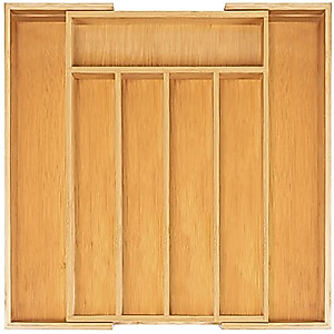 Besilord Expandable Utensil Organizer Silverware Organizer for Kitchen Adjustable Utensils Holder Bamboo Large Flatware Silverware Cutlery in Drawer