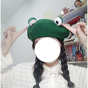 Kawaii Funny Frog Berets Hat Christmas Green Cap Winter Warm Women Girls Gift French Style (kawaii green frog)
