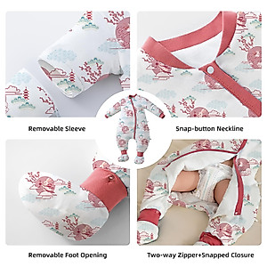 usbettas Long Sleeve Sleep Sack 100% Cotton Baby Sleepsuit Unisex Smart Thermostatic Baby Sleeping Bag with Feet Wearable Blanket for Toddler 1.0TOG (15-30 Months, M)