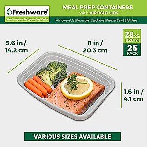 Freshware Meal Prep Containers [25 Pack] 1 Compartment Food Storage Containers with Lids, Bento Box, BPA Free, Stackable, Microwave/Dishwasher/Freezer Safe (28 oz)