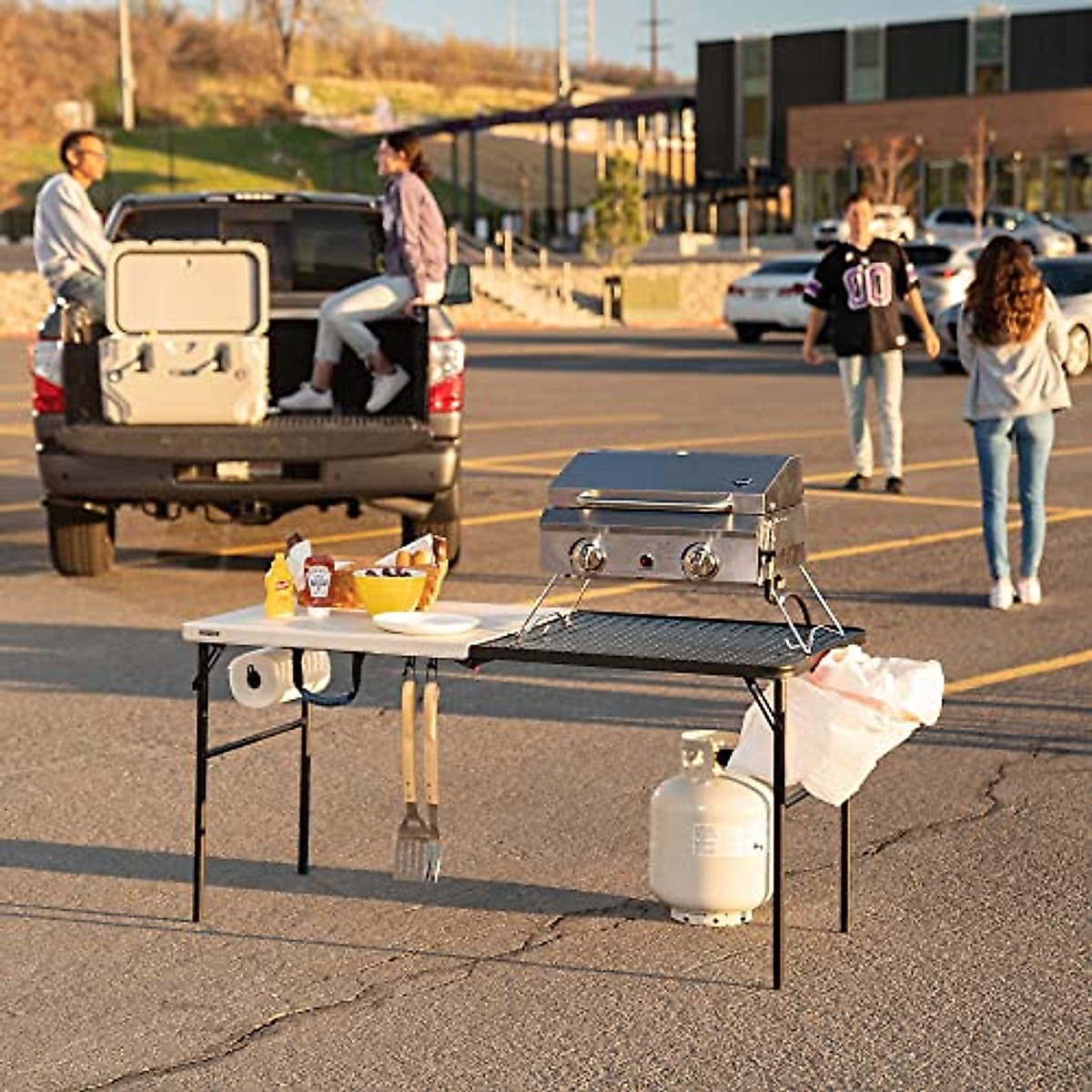 Lifetime Folding Tailgate Table with Grill Rack, 5-Foot, Pumice & Black