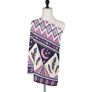 Nursing Cover Breastfeeding Scarf Purple Tribal Striped Aztec Geometric Print Baby Car Seat Covers Soft Breathable Infant Carseat Canopy Stroller Cover for Boys Girls