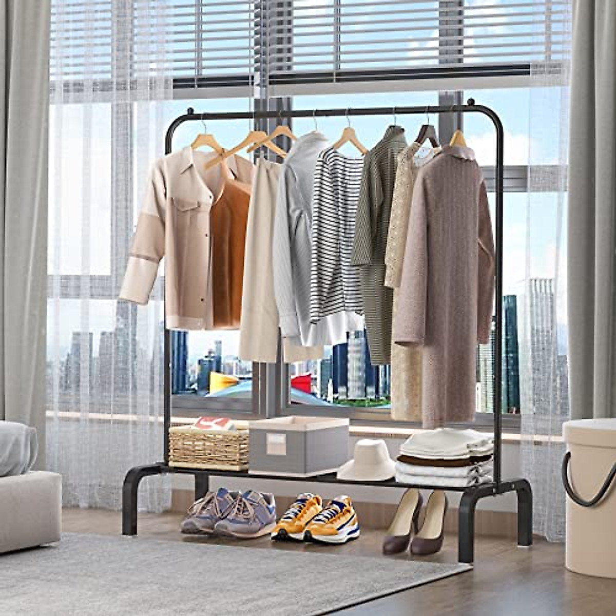 OTROUWORHT Clothes Rack Metal Clothing Rack with Bottom Shelf Garment Rack for Hanging Clothes Shirts Jeans and Coats Black