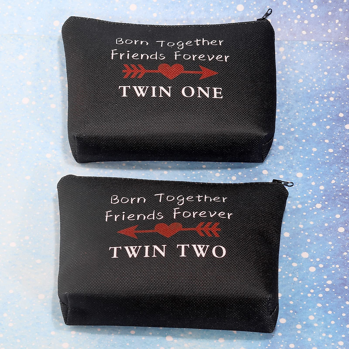 MBMSO Twin One Twin Two Bag Born Together Friends Forever Twins Gifts Travel Cosmetic Bag Twin Sister Gifts (Twin OneTwo black)