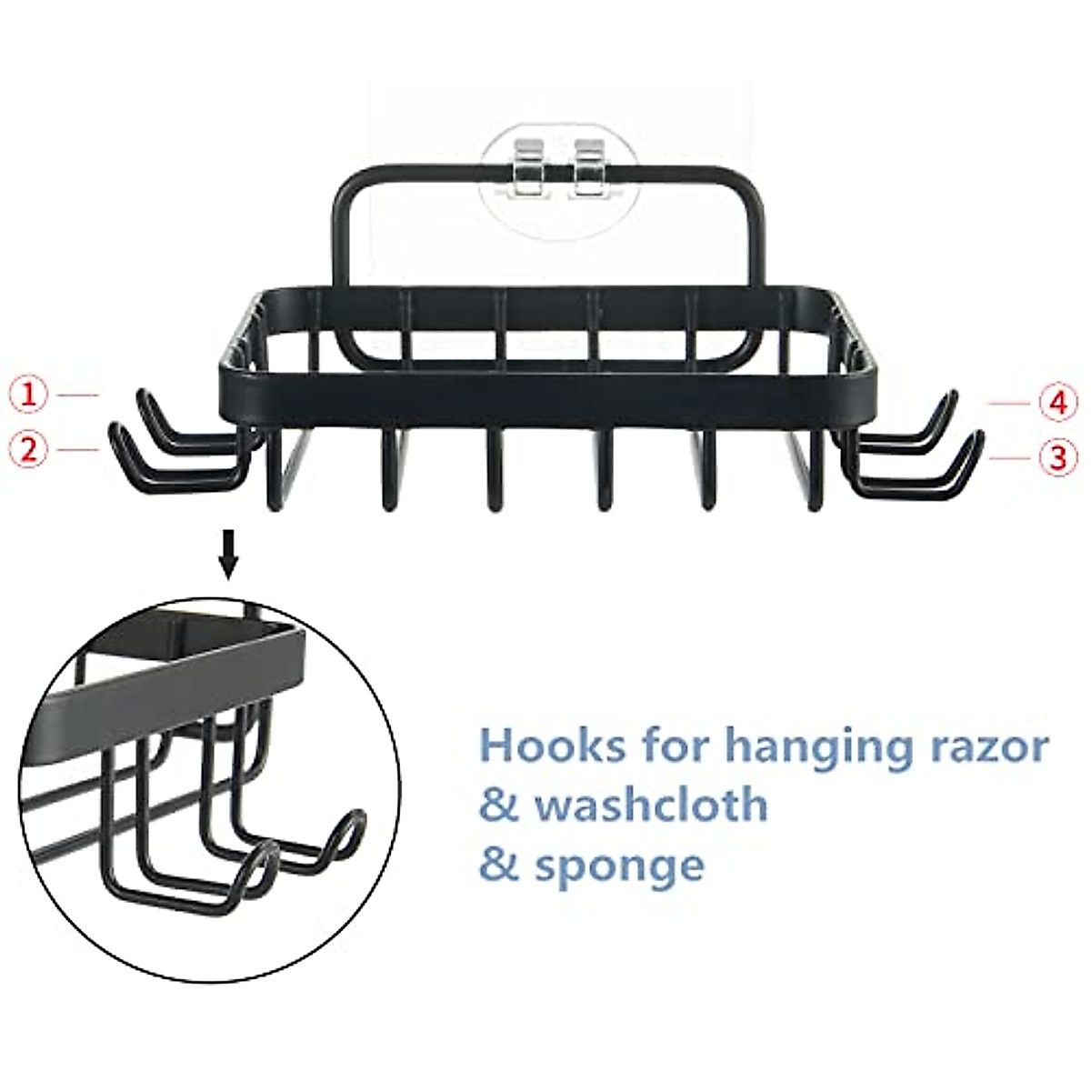 FouCortty Shower Caddy Basket Shelf Organizer with Soap Dishes,Bathroom Storage Rack,Adhesive No Drilling Wall Mounted Shower Kitchen Storage Accessories, SUS304 Stainless Steel - 4 Pack (Black)