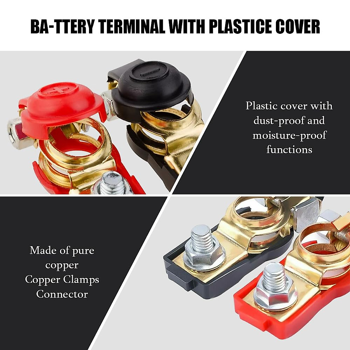 Zufoty 2PCS Battery Terminal, Battery Connectors Terminal, Negative & Positive Battery Cable Terminals, Copper Battery Terminal Connectors, Quick Release Battery Terminals Clamps Suitable for Car