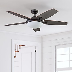 Honeywell Ceiling Fans Carmel, 48 Inch Contemporary Indoor LED Ceiling Fan with Light, Remote Control, Dual Mounting Options, Dual Finish Blades, Reversible Motor - 50197-01 (Bronze)